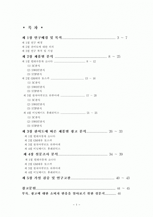 관여도에 따른 제품별 광고 분석 논문 (SWOT, 3C, TPC 분석 )