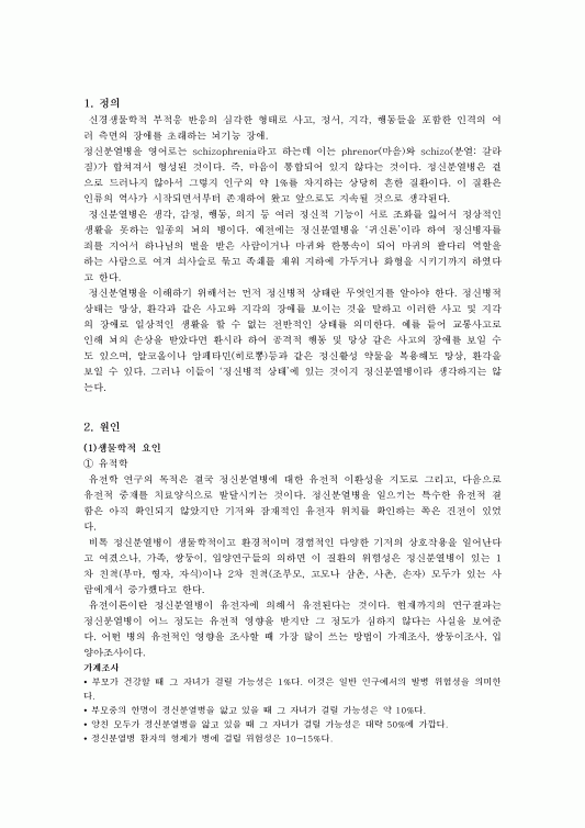 정신분열증 문헌고찰