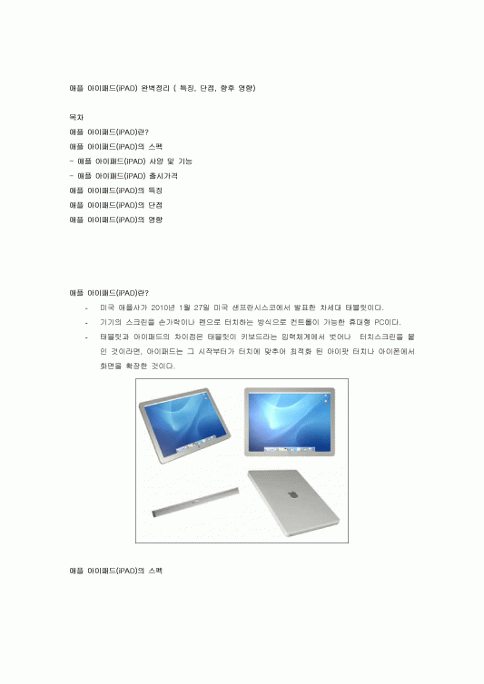 애플 아이패드(iPAD) 완벽정리 ( 특징, 단점, 향후 영향)