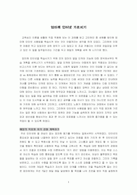 교육심리이론 적용 - 엄마께 인터넷 가르치기