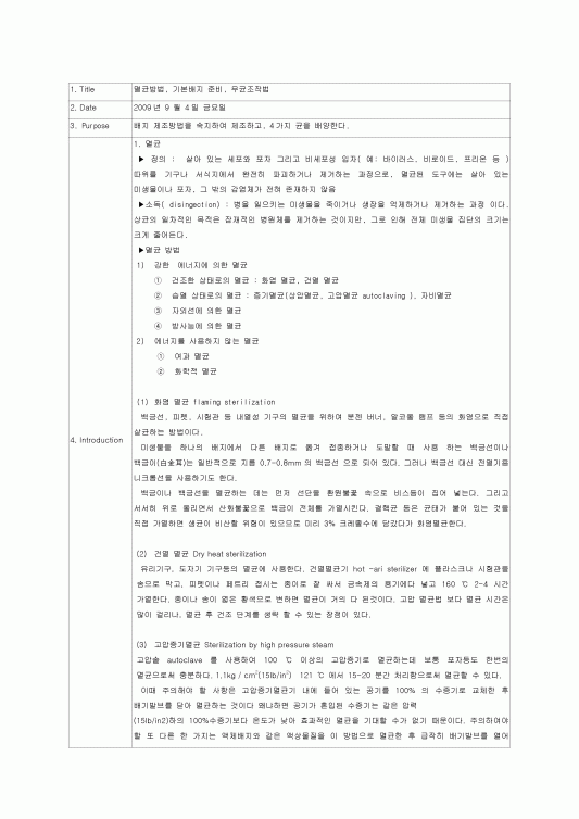 멸균방법, 기본배지 준비, 무균조작법