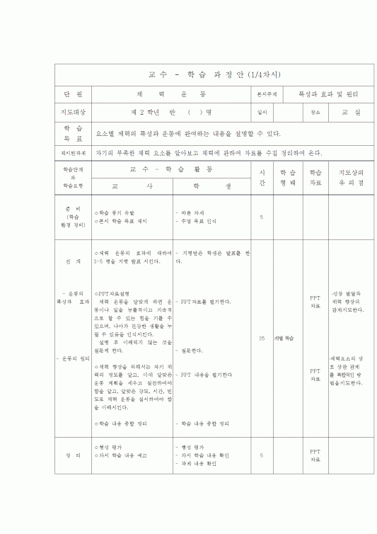 교수학습지도안-체력운동