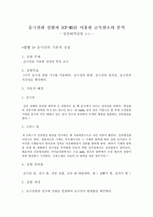 음극선관 실험,ICP-MS 실험 보고서