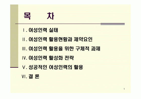 우리나의 여성인력의 현황과 문제점 제시 및 개선방안