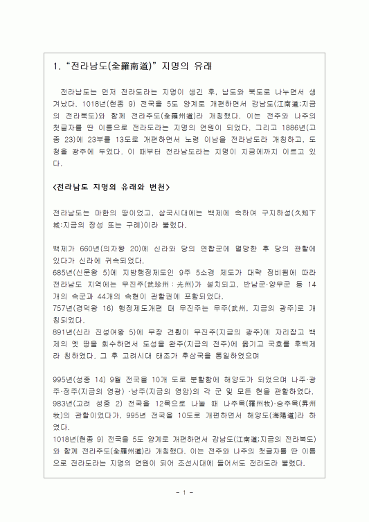 전남과 여수의 지명유래