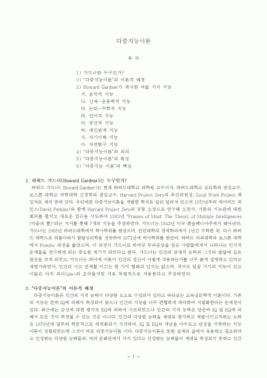 Howard Gardner가 제시한 여덟 가지 지능