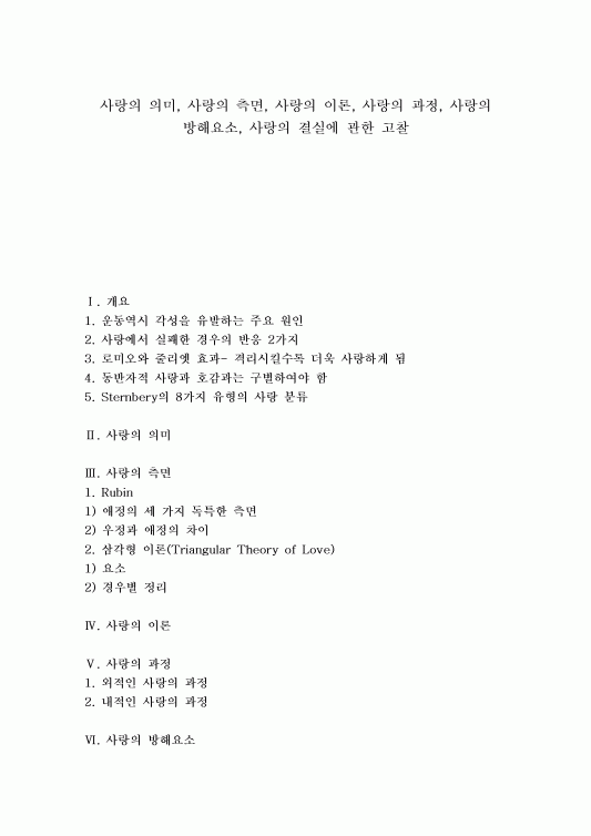 [사랑][사랑의 의미][러브][LOVE][사랑의 측면][사랑의 이론][사랑의 과정][사랑의 방해요소][사랑의 결실]사랑의 의미, 사랑의 측면, 사랑의 이론, 사랑의 과정, 사랑의 방해요소, 사랑의 결실에 관한 고찰