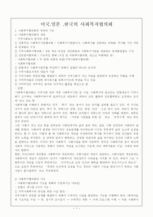 [사회복지] 사회복지협의회 개념과 기능, 문제점, 개선방향+미국, 일본, 한국의 사회복지협의회 비교