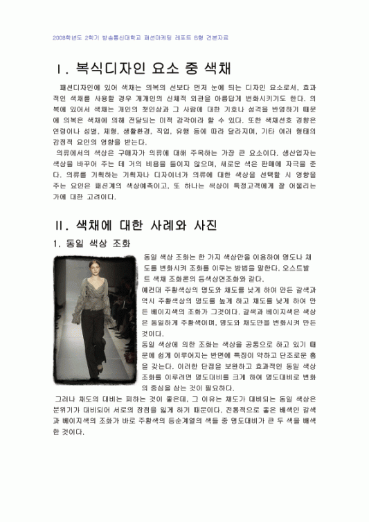 2008년 2학기 패션디자인 중간시험과제물 B형(색체)