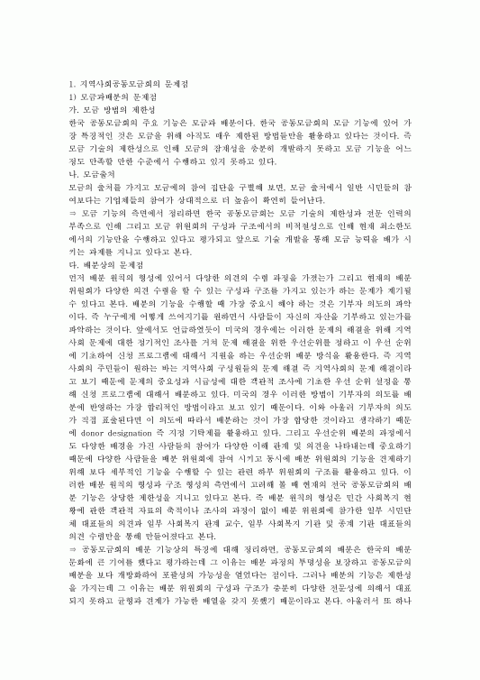 [사회과학] 지역사회 공동모금회 문제점 및 개선방향(A4-5매)