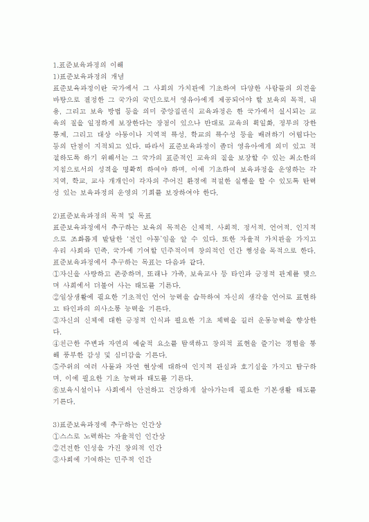 [사회과학] 표준보육과정과 의사소통 영역의 성격, 목표와 내용