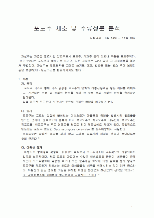 포도주 제조 및 주류성분 분석