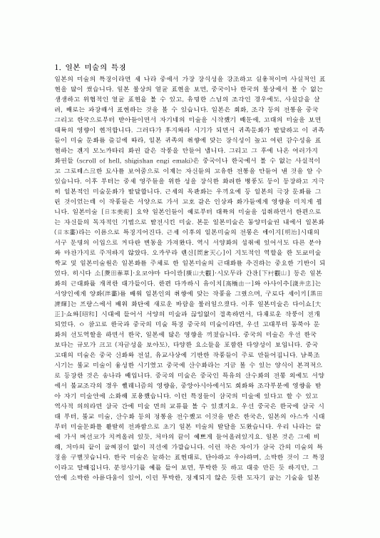 일본미술의 특징과 작품소개(5점) 및 작품설명