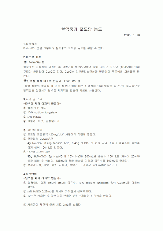 혈액중의 포도당 농도