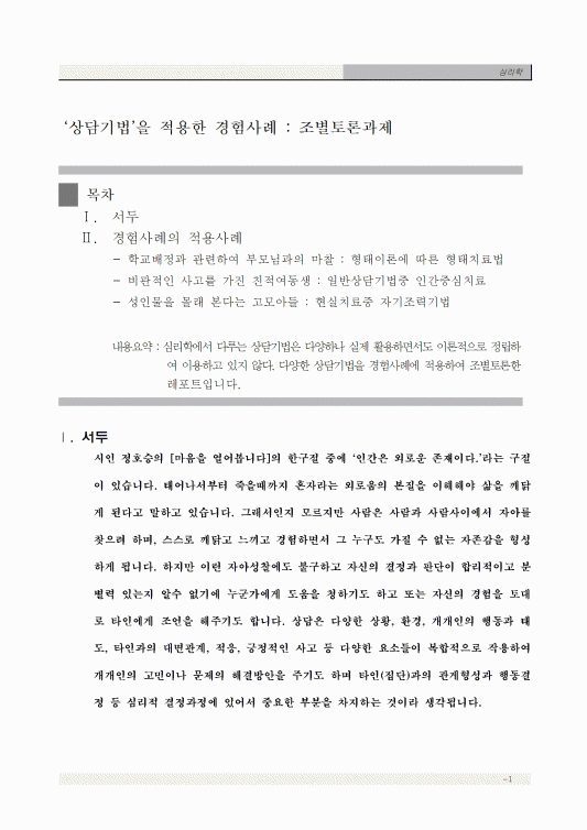 상담기법을 적용한 경험사례 레포트(심리학)