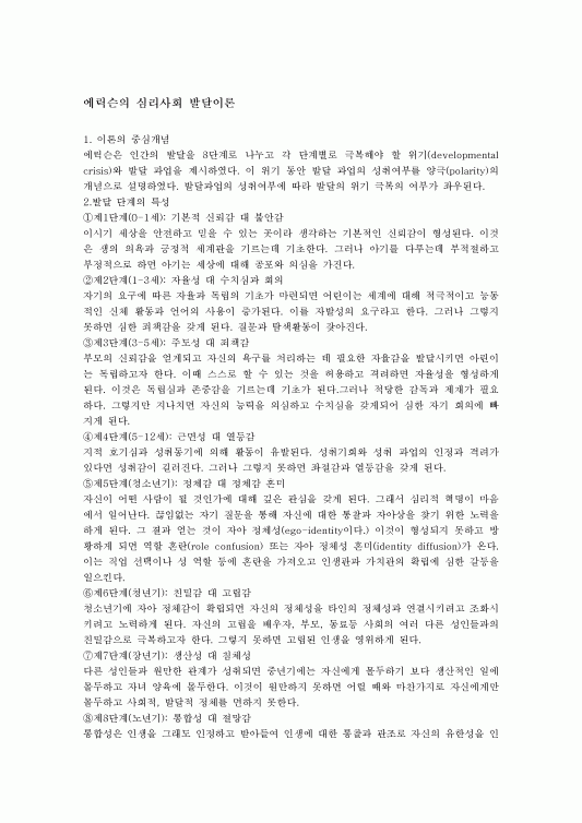 에릭슨의 심리사회 발달이론