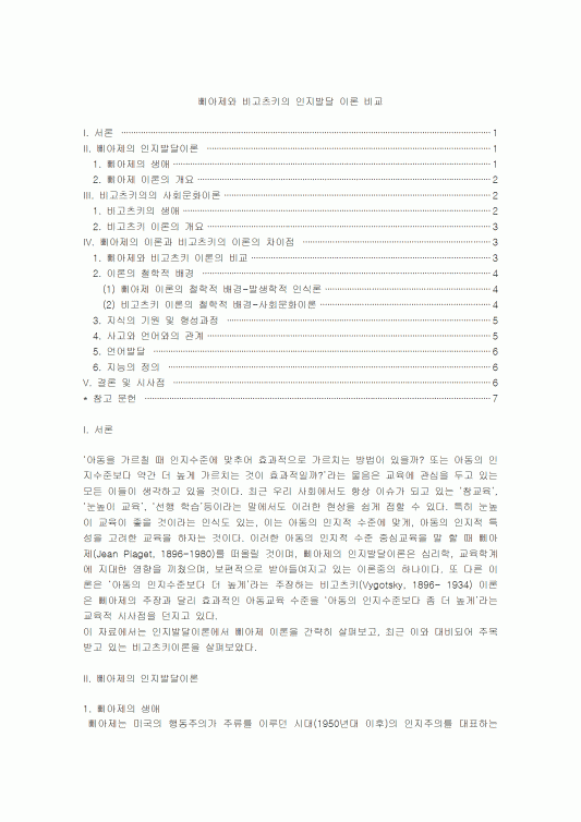 피아제와 비고츠키의 인지발달 이론 비교