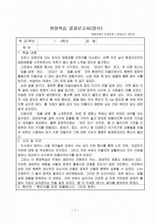 현장학습 결과보고서