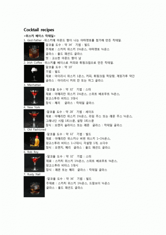 베이스별 칵테일레시피