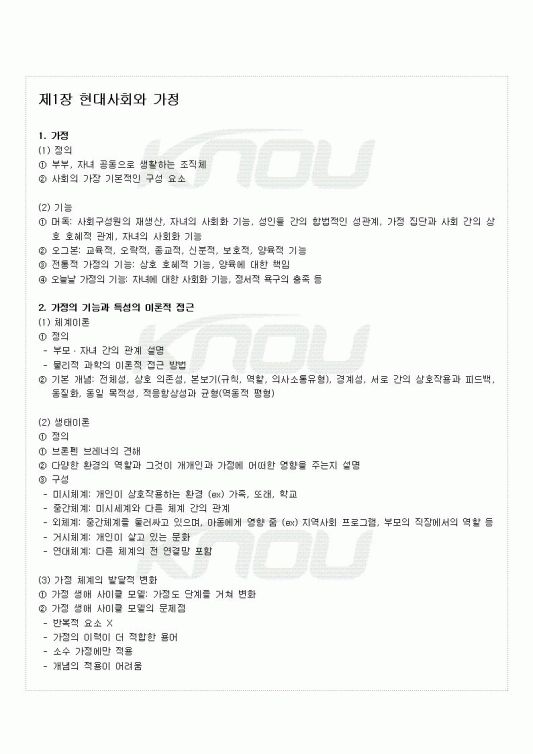 2010년 1학기 부모교육 기말시험 핵심체크