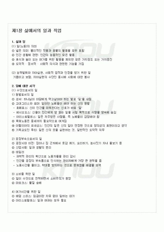 2010년 1학기 직업과윤리 기말시험 핵심체크