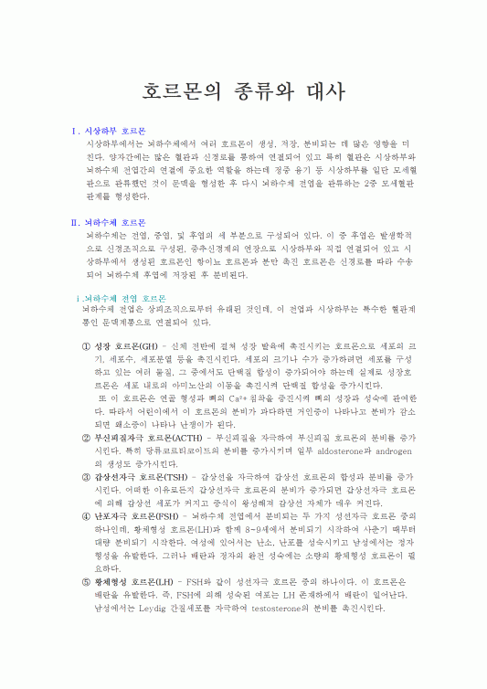 호르몬의 종류와 대사