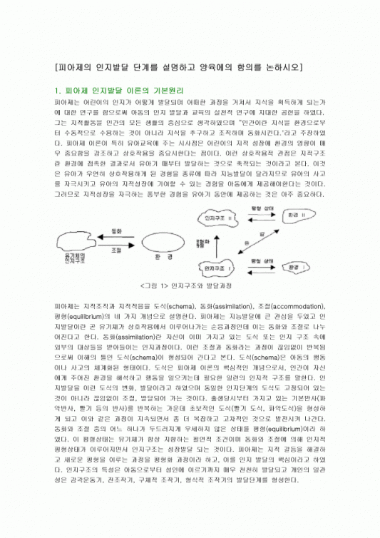 [피아제의 인지발달 단계를 설명하고 양육에의 함의를 논하시오]