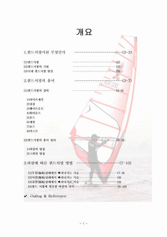 윈드서핑과 바람에 따른 윈드서핑 방법, 윈드서핑 용어 정리