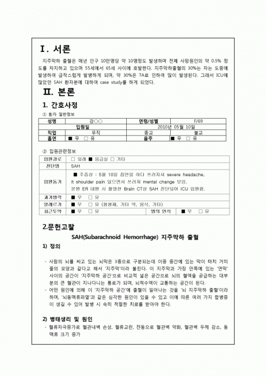 지주막하출혈 : SAH(subarachnoid hemorrhage) case study
