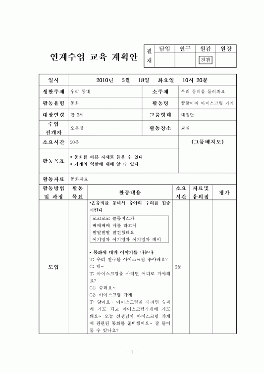 (우리동네) 연계수업계획안 (동화-동극: 집을 팝니다)
