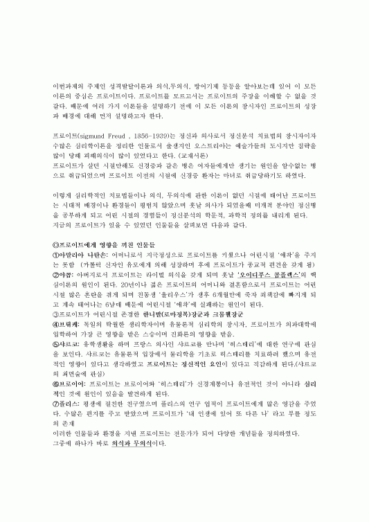 프로이트의 생애와 정신분석 이론(프로이트 가족관계, 생애, 정신분석이론 의식, 전의식, 무의식, 방어기제)