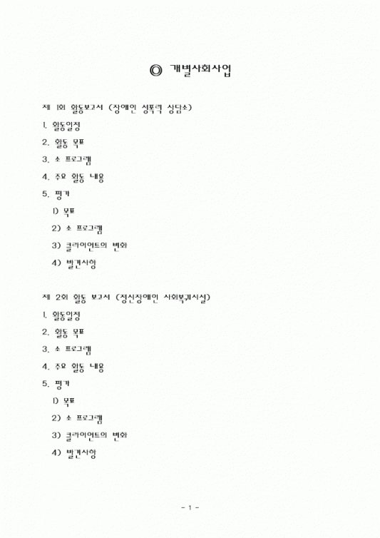 개별사회사업 활동 (장애인성폭력상담소와 장애인사회복귀시설 견학체험) 보고서
