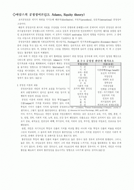 [인문과학] 아담스의 공정성 이론