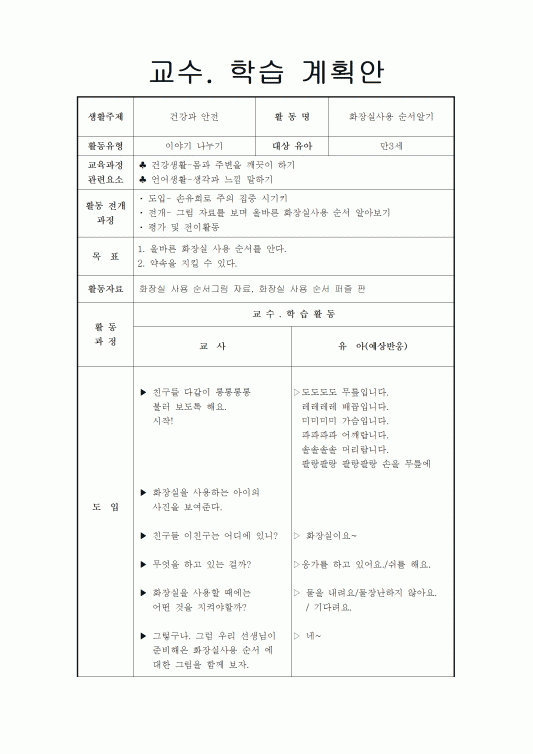언어교육 모의 수업 계획안(이야기 나누기)
