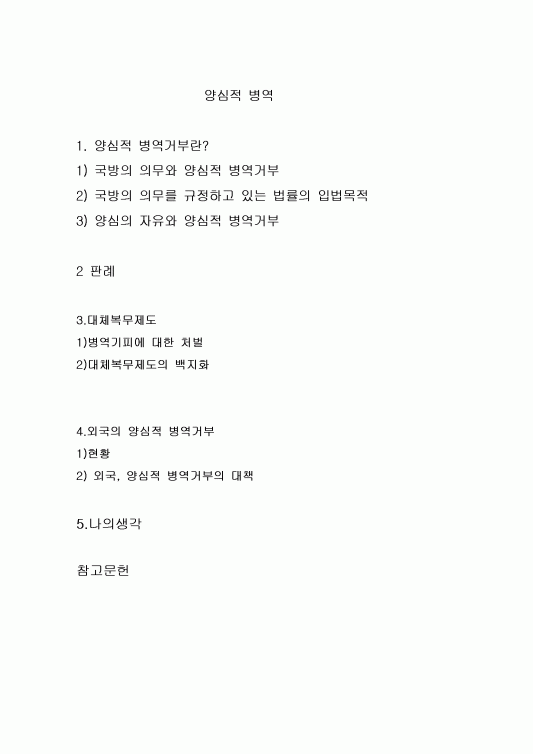 양심적 병역 레포트 자료