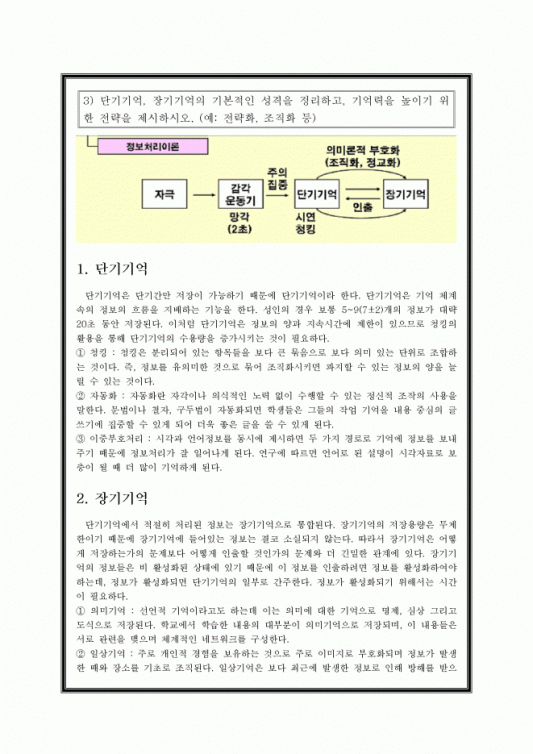 [교육심리학]단기기억과 장기기억 & 기억력을 높이기 위한 전략