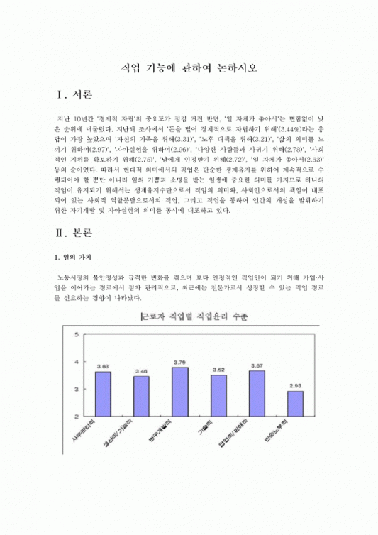 [사회과학] 직업 기능에 관하여 논하시오