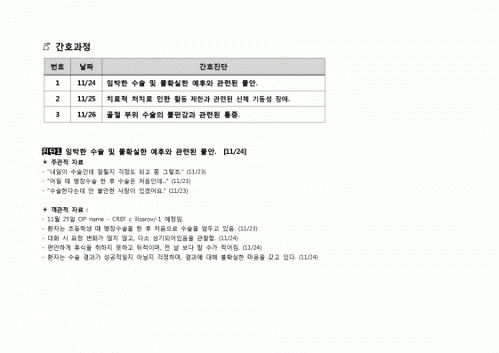 성인간호학 정형외과 골절 케이스 간호진단 및 과정