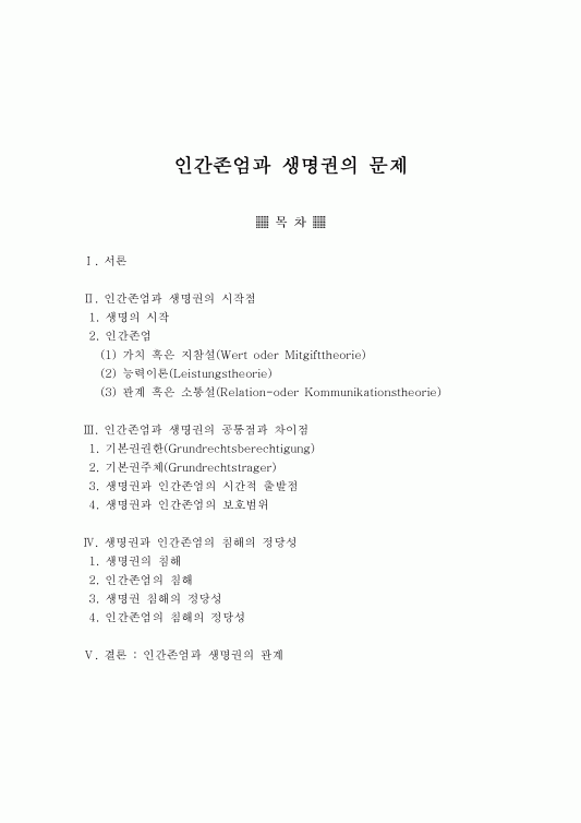 인간존엄과 생명권의 문제