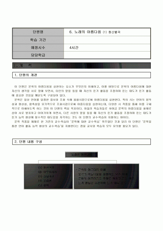 국어과 교수 학습지도안 6. 노래의 아름다움 (1) 청산별곡