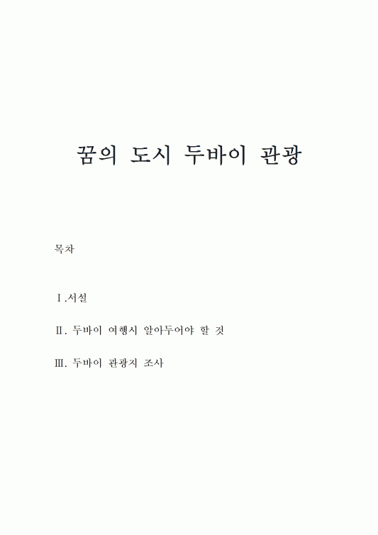 꿈의 도시 두바이 관광, 여행계획서
