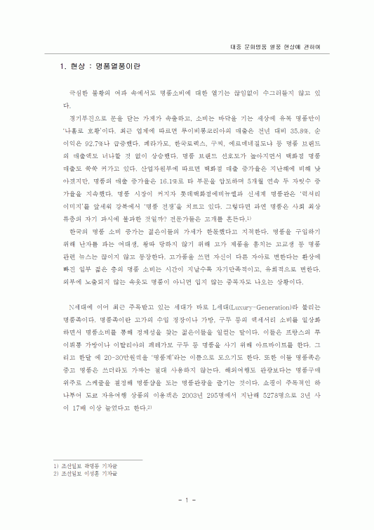 [대중문화]한국사회의 명품열풍(명품소비현상) 분석