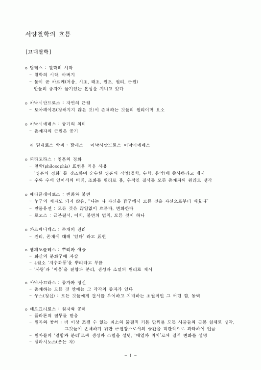 서양철학의 흐름 핵심정리