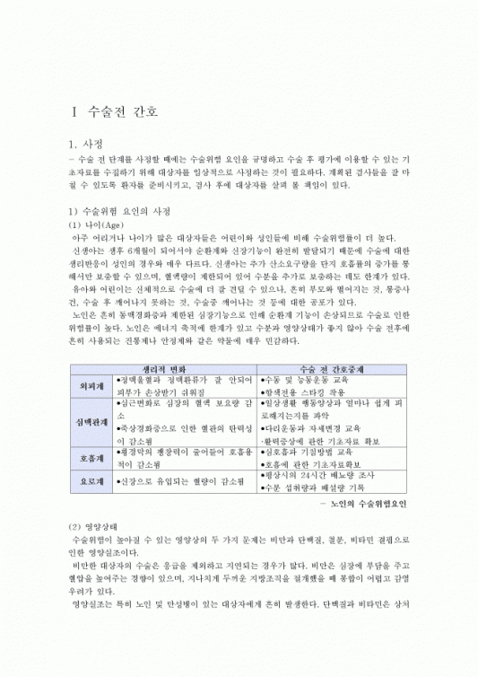 수술 전 후에 환자에게 해줄수 있는 간호
