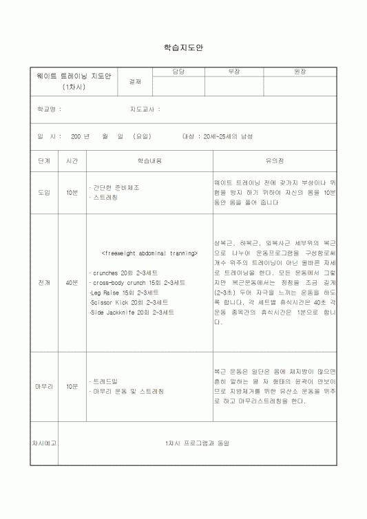 웨이트 트레이닝의 학습지도안
