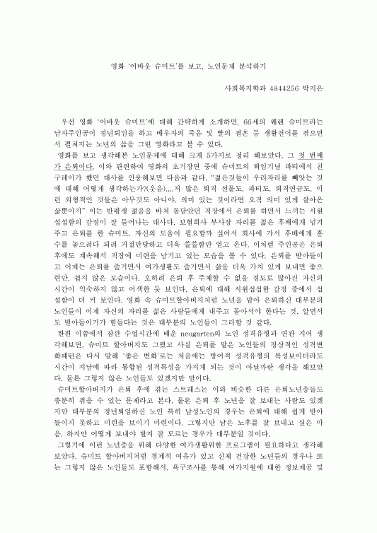영화 ‘어바웃 슈미트’를 보고, 노인문제 분석