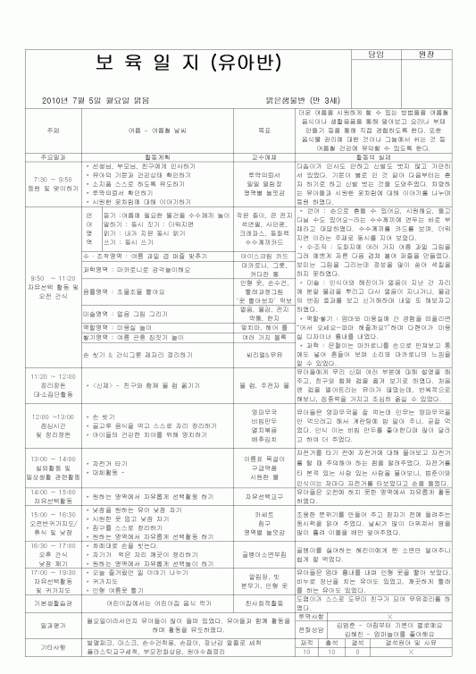 평가인증 통과한 만3세 7월 1째주 여름 : 여름철 날씨