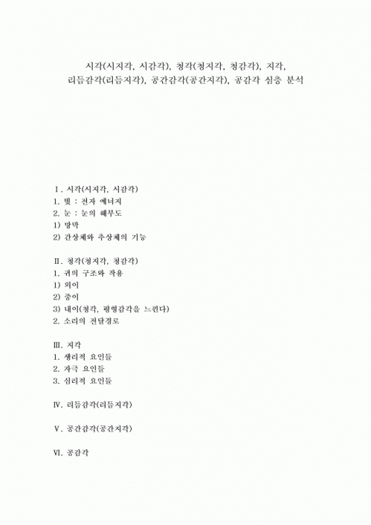 [시각][시지각][시감각][청각][청지각][청감각][지각][리듬감각][리듬지각][공간감각][공간지각][공감각]시각(시지각, 시감각), 청각(청지각, 청감각), 지각, 리듬감각(리듬지각), 공간감각(공간지각), 공감각 분석