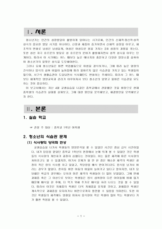 청소년의 영양 실태