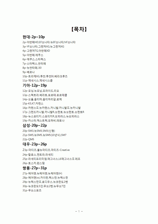 우리나라 자동차별 등급 구분법